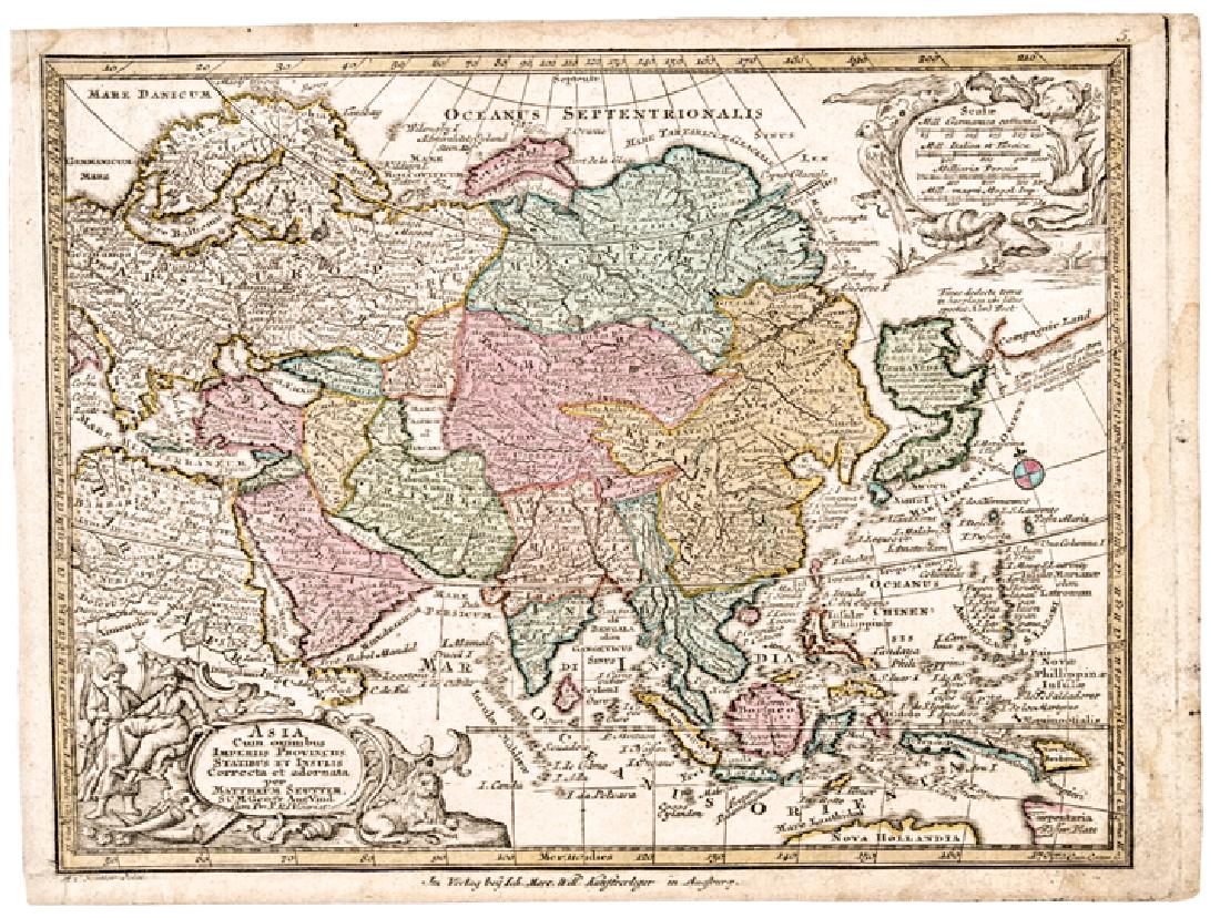c. 1744 ASIA Hand-Colored Map, Matthaeus Seutter