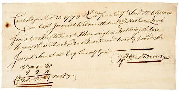 3022: 1775 Commissary Receipt for Joseph Trumbull