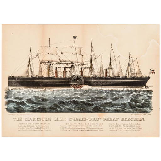 1860 Currier + Ives Litho Steam Ship Great Eastern