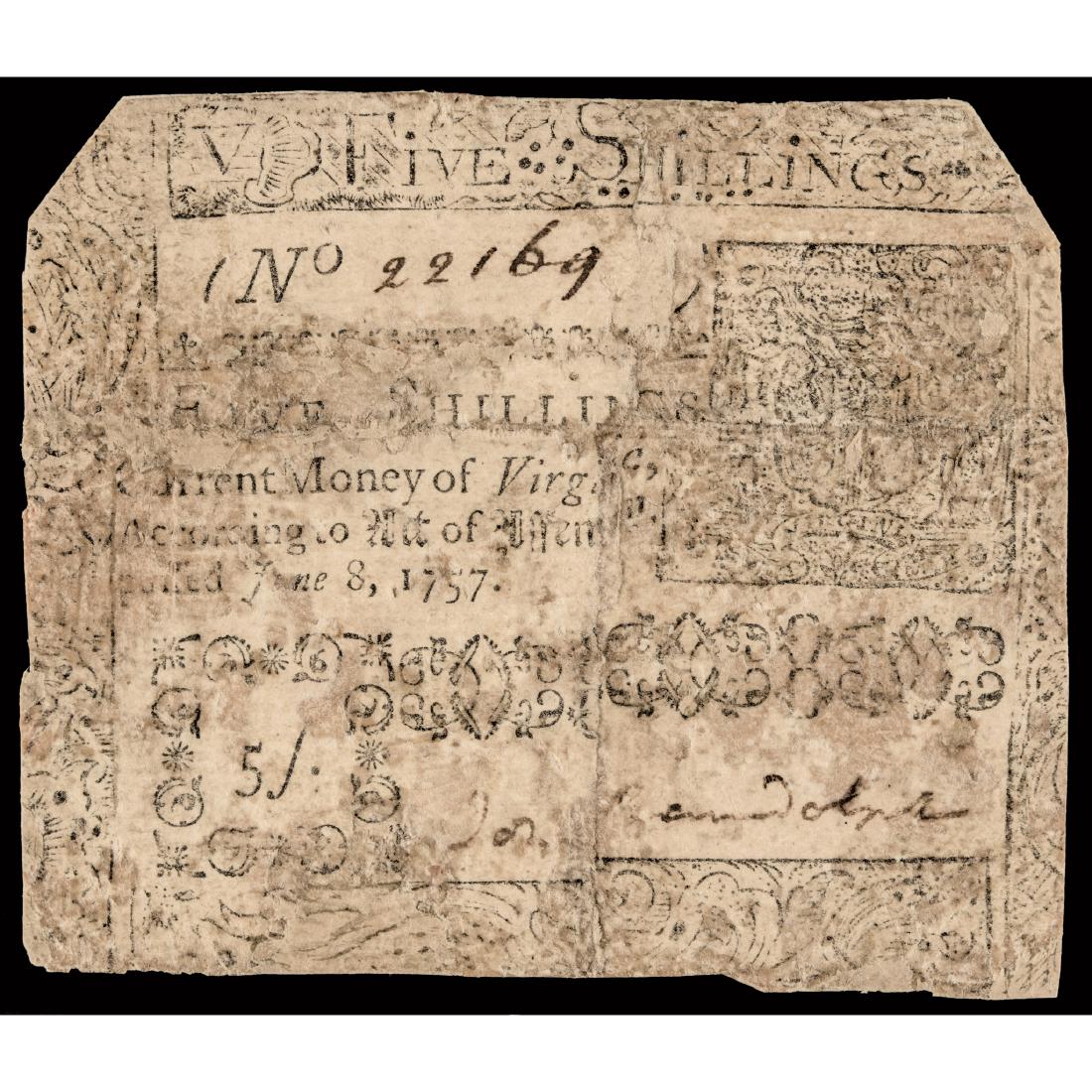 PEYTON RANDOLPH Signed 1757 VA. Colonial Note