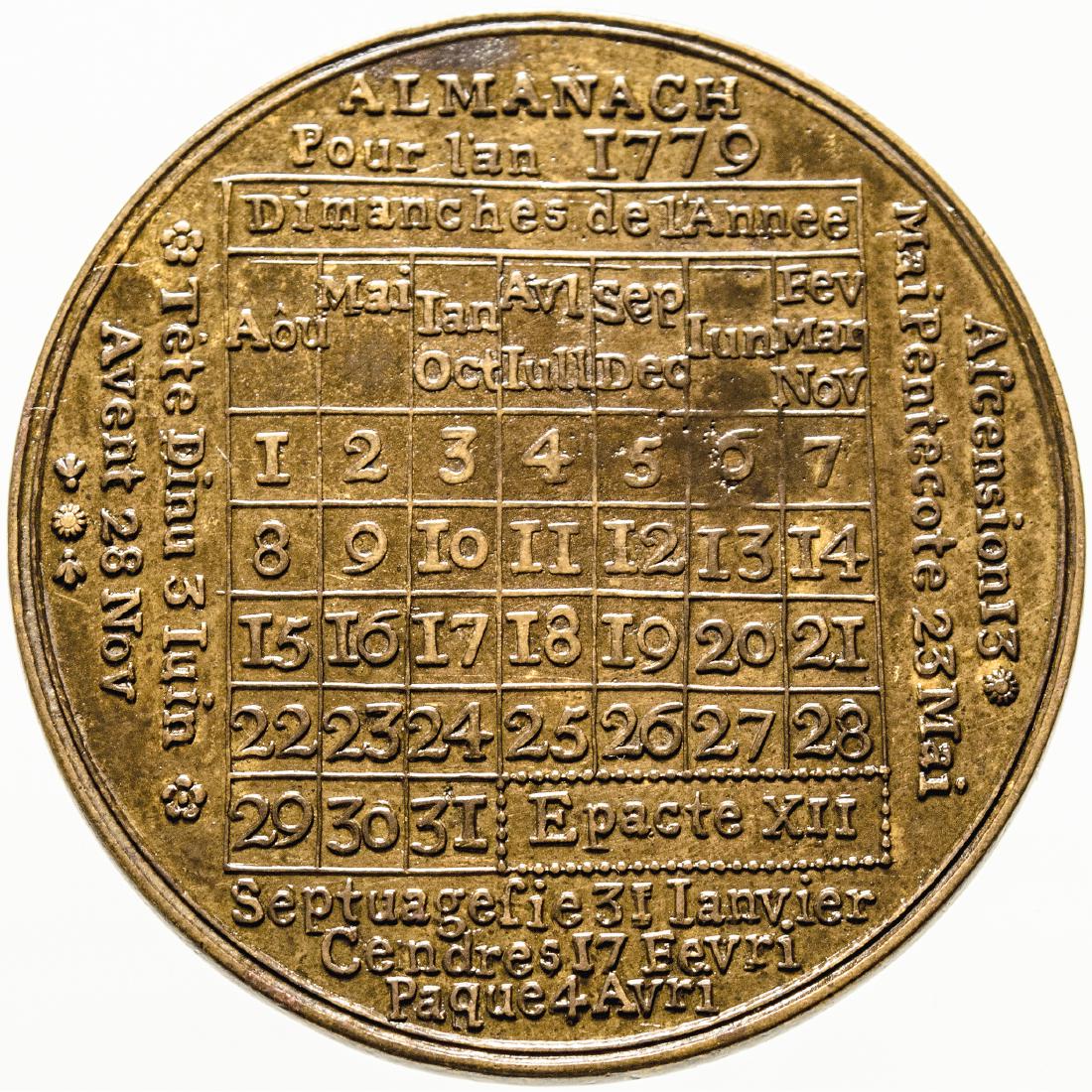 1779 Calender Medal French Revolutionary War Era