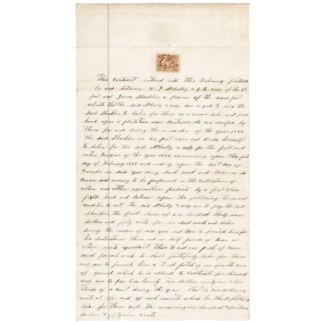 Civil War Era Freed Slave Sharecropping Contract