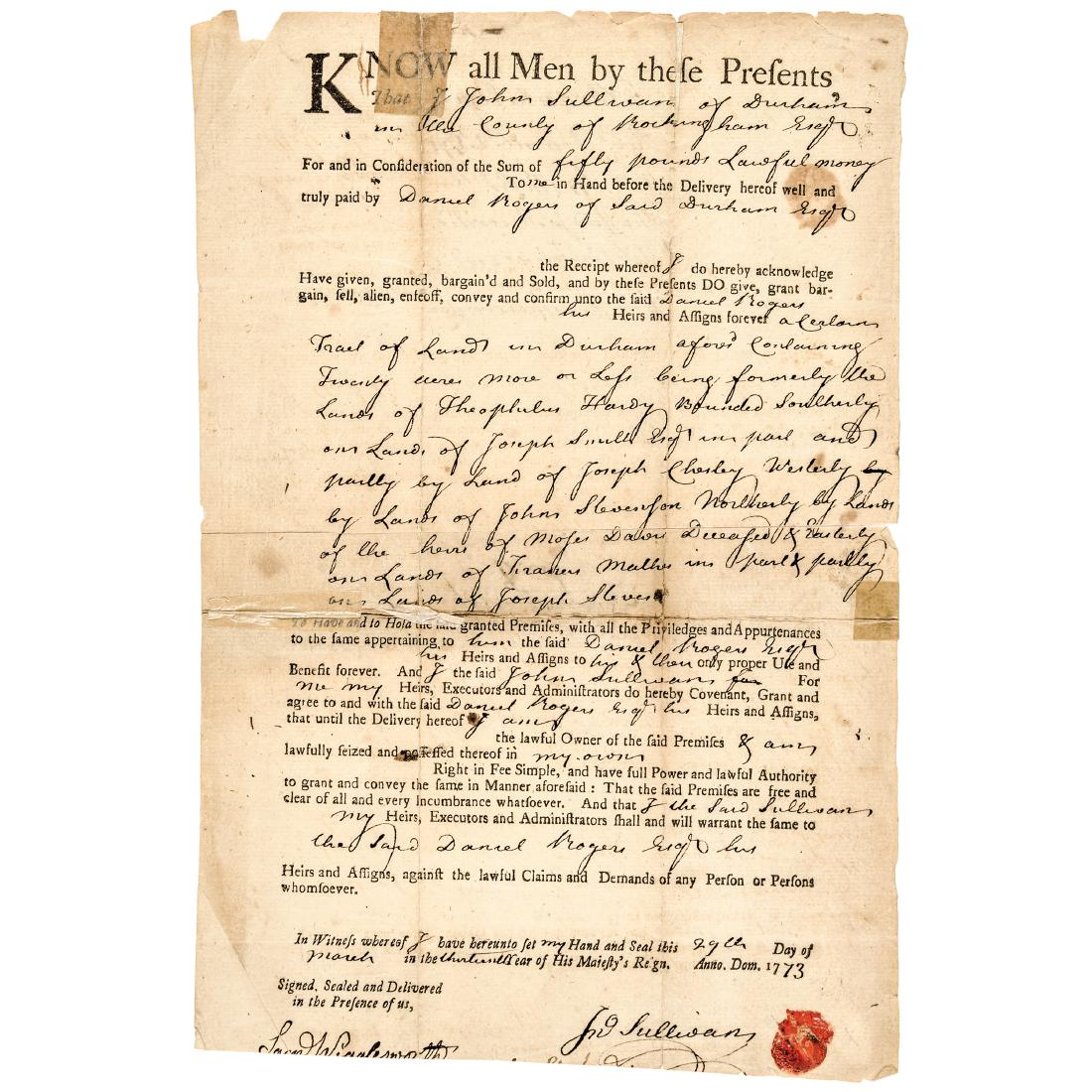 1773 Major General JOHN SULLIVAN Signed Document