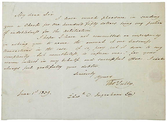 Thomas Sully Signed Letter 1839