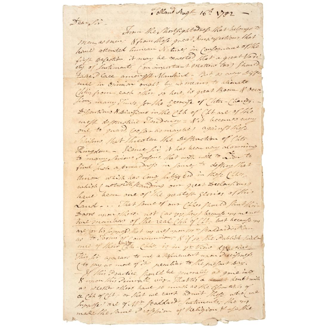 Revolutionary War Letter Reverend Nathan Williams