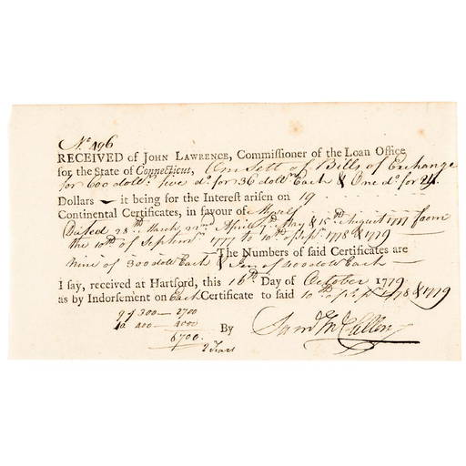 1779 Brig General Samuel Mcclellan Signed Receipt