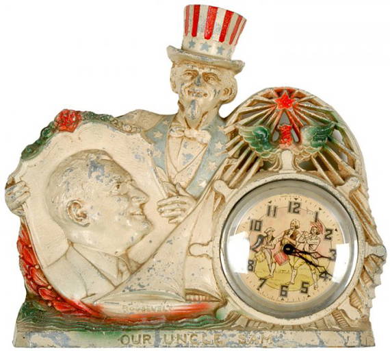 Patriotic Uncle Sam Clock With Roosevelt Portrait