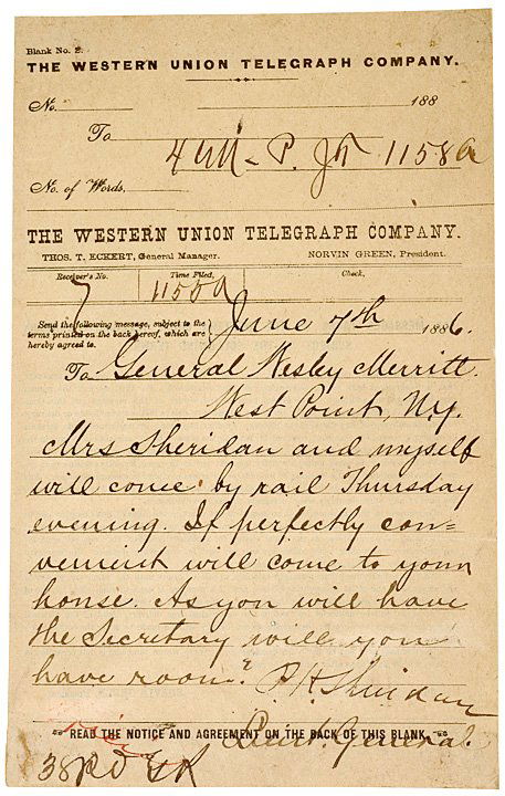 1015: PHILLIP SHERIDAN, 1866 Telegraph Note Signed - Dec 03, 2008 ...
