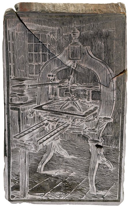 4147: Colonial Printing Block, Old Style Printing Press