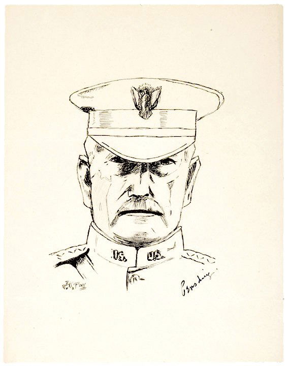 89: JOHN J. PERSHING, Portrait Sketch Signed, c. 1935