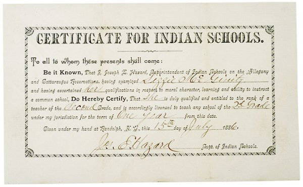 Indian Schools Certificate Document, 1886