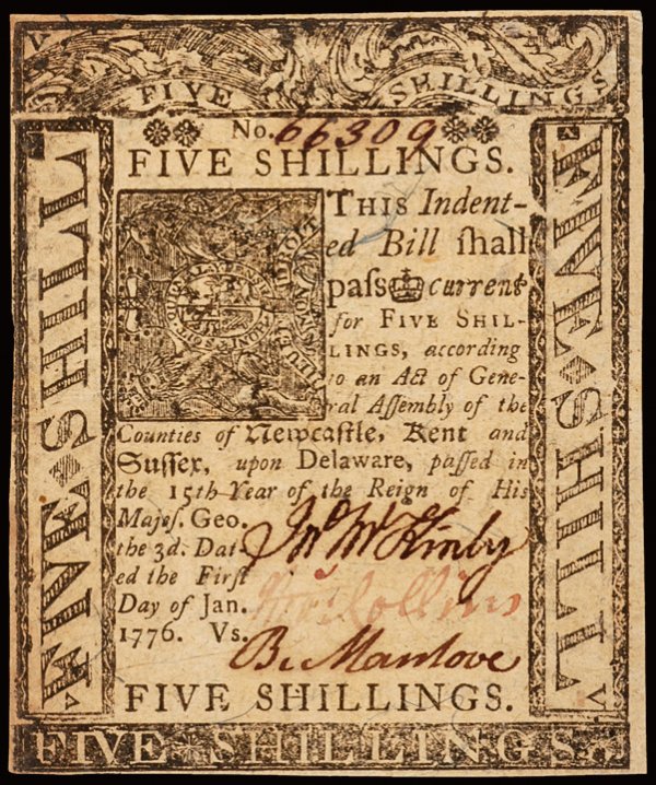 449: Colonial Currency, DE January 1, 1776, 5 Shilling - Aug 30, 2009 ...