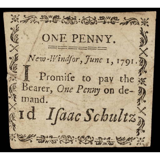 Colonial Currency, Ny 1791 Isaac Schultz New Windsor