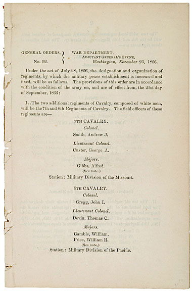 16: GEORGE ARMSTRONG CUSTER, Assigned to 7th Cavalry