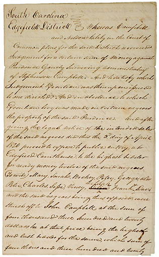 Slave Auction Document, South Carolina, 1820 - Jun 12, 2005 | Early ...