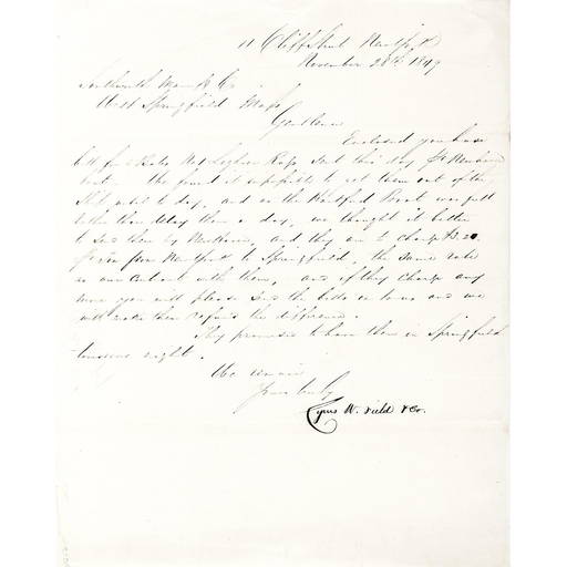 CYRUS W. FIELD, Signature On Letter Dated 1849 (#0014) on Jun 11, 2022 ...