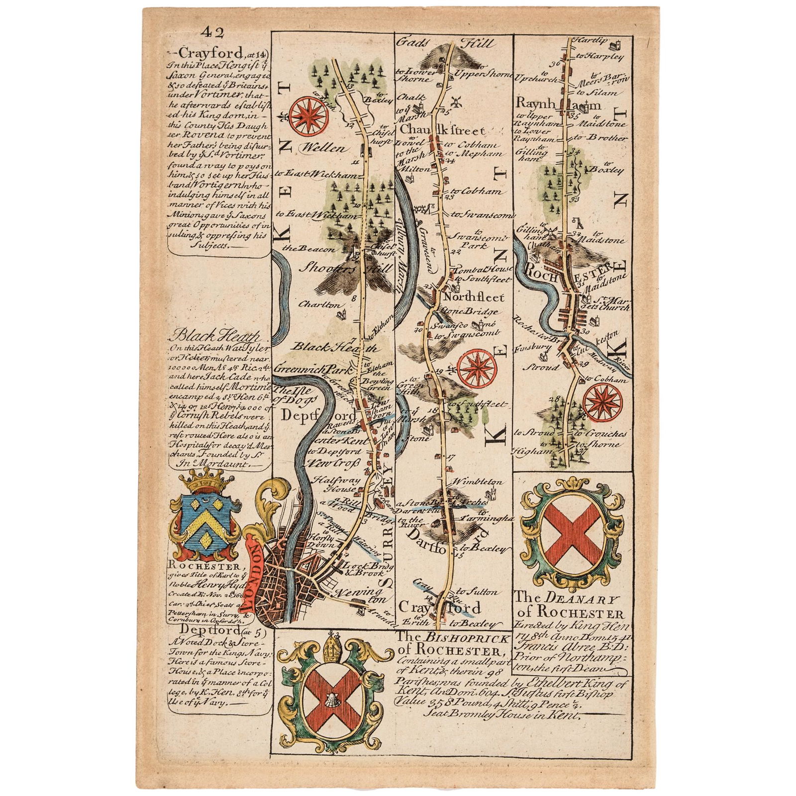 1736 Map - THE ROAD FROM LONDON TO DOVER IN KENT - Jun 11, 2022 | Early ...