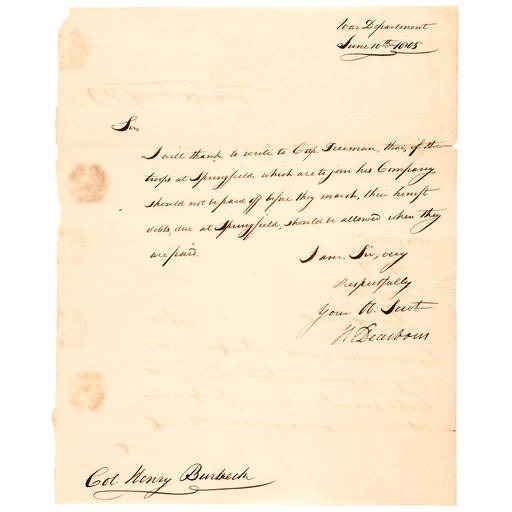 1805 HENRY DEARBORN ALS as Secretary of War (#0016) on Jul 16, 2022 ...