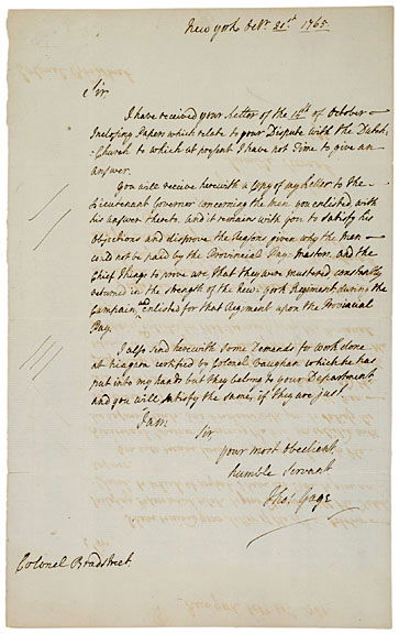 THOMAS GAGE, 1765, Letter to Colonel Bradstreet - Aug 28, 2005 | Early ...
