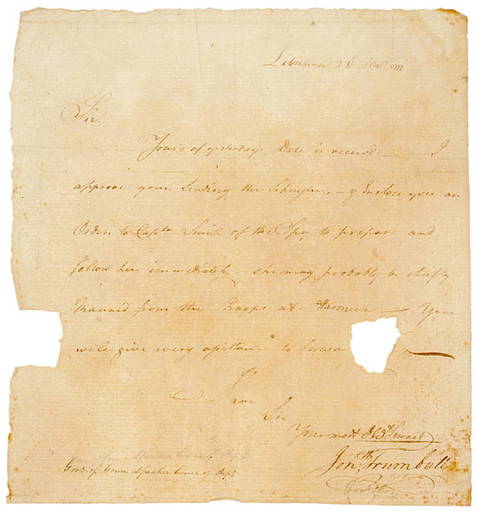 Gov. Jonathan Trumbull Signed Manuscript Letter