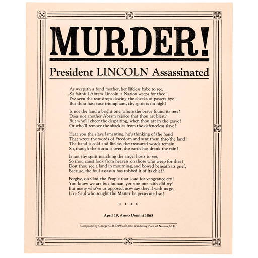 1865 Murder! President Lincoln Assassinated, Mourning Broadside Poem By ...