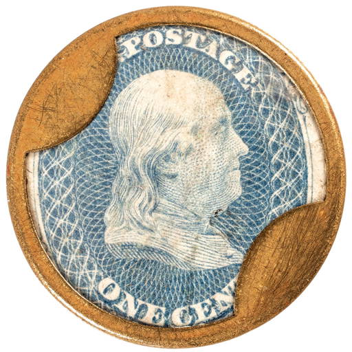 1862 Civil War, Encased Postage Stamp Currency, One Cent, WHITE THE HATTER, NY Rarity-7 (#0174 ...
