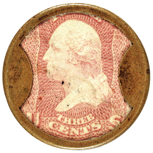 1862 Civil War, Encased Postage Stamp Currency, 3 Cents, AYERS SARSAPARILLA, Scarce Small Type ...