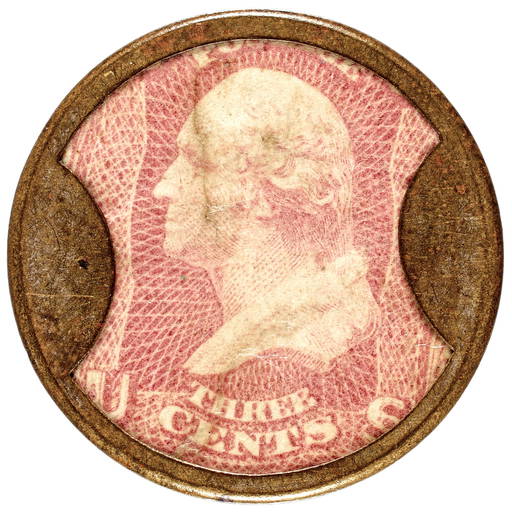 1862 Civil War, Encased Postage Stamp Currency, 3 Cents, AYERS SARSAPARILLA with Original ...
