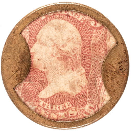 1862 Civil War Encased Postage Stamp Currency, 3 Cents, BAILEY + CO., Phila. R-8, Only 5 to 10 ...