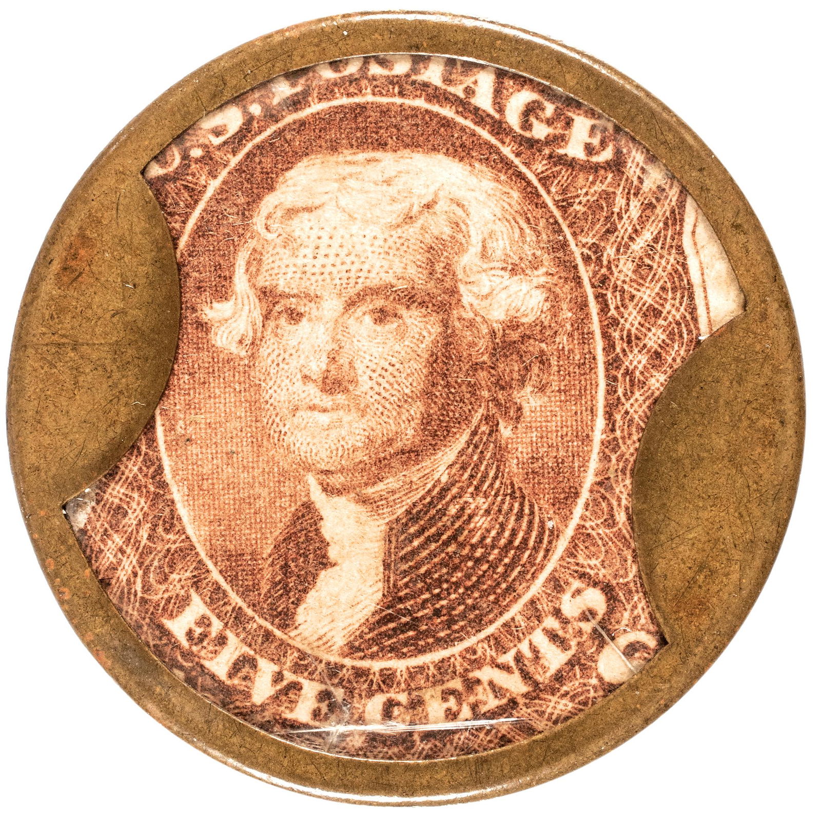 1862 Civil War Encased Postage Stamp Currency, Five Cents, Ayers ...