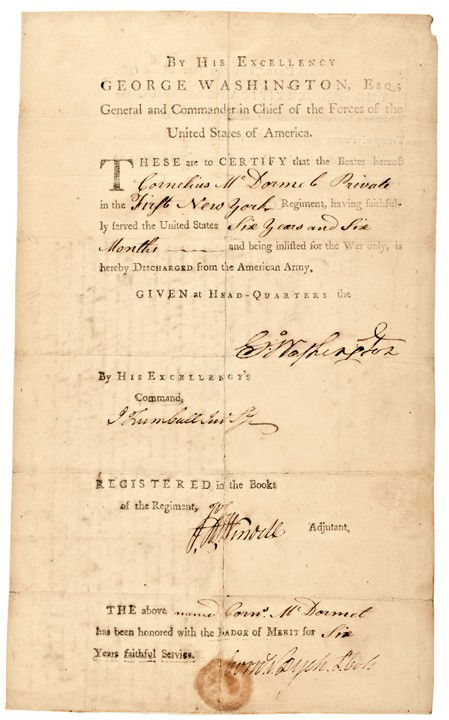 George Washington, Signed Army Discharge Document