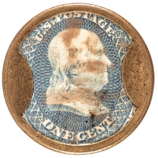 1862 Civil War, Encased Postage Stamp Currency, One Cent, Mendums ...