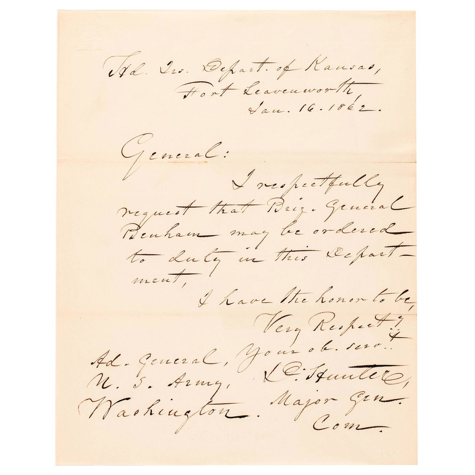 1862 Civil War Dated, Union General David Hunter Autograph Letter ...