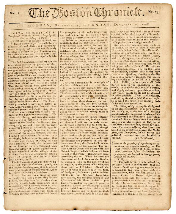 1768 Colonial American Newspaper The Boston Chronicle