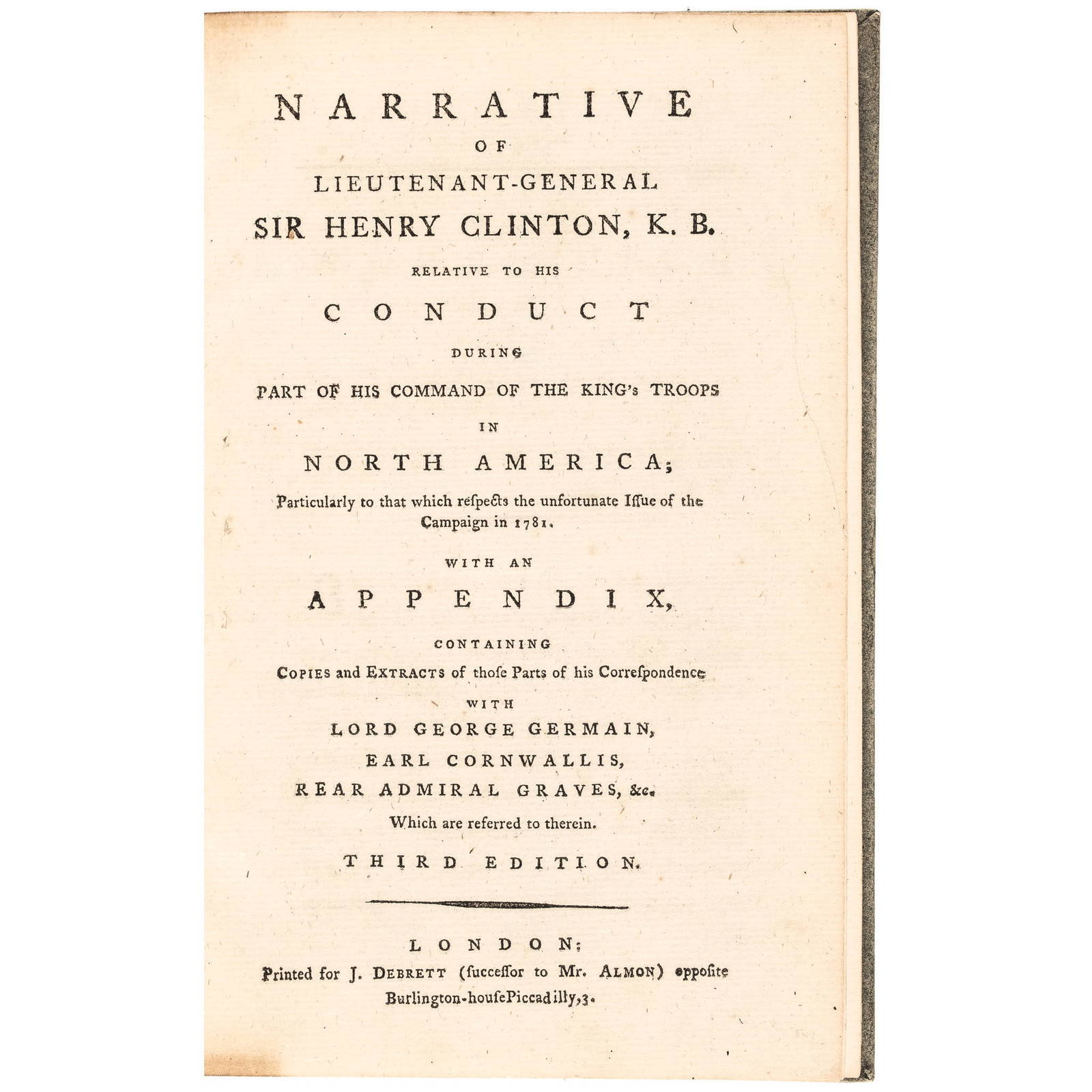 C. 1783 Revolutionary War / Yorktown Book, Narrative Of Lieut-general ...