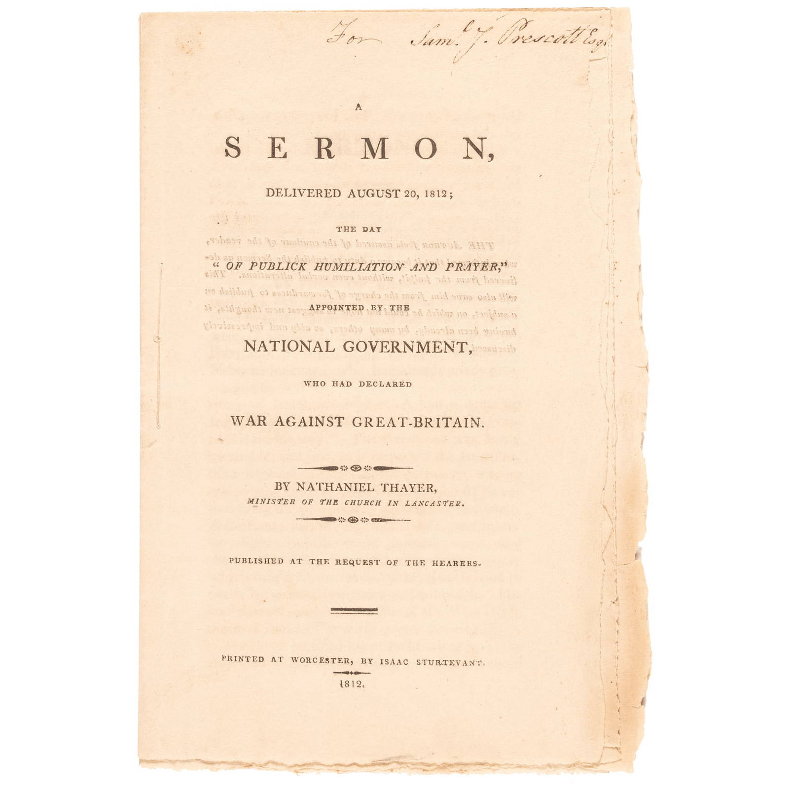 1812 Samuel J. Prescott's Copy, Nephew Of Rev. War Colonel William ...