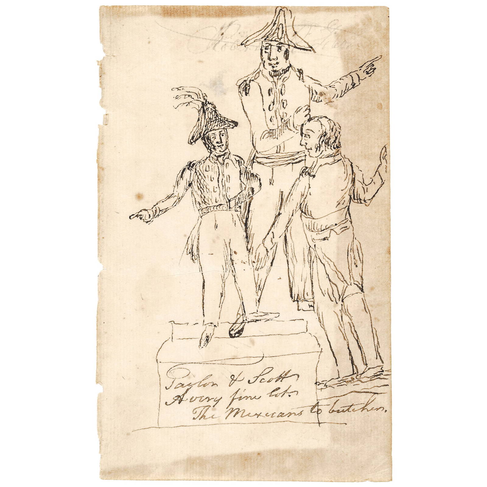 C 1850 Hand-drawn Pen + Ink Artwork Drawing Of Generals Zachary Taylor ...