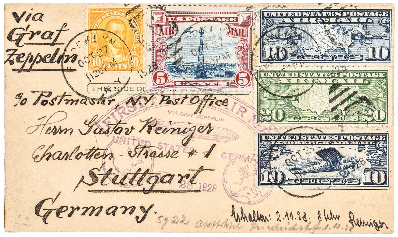 October 27, 1928 Postmarked First Flight Graf Zeppelin Dirigible U.s ...