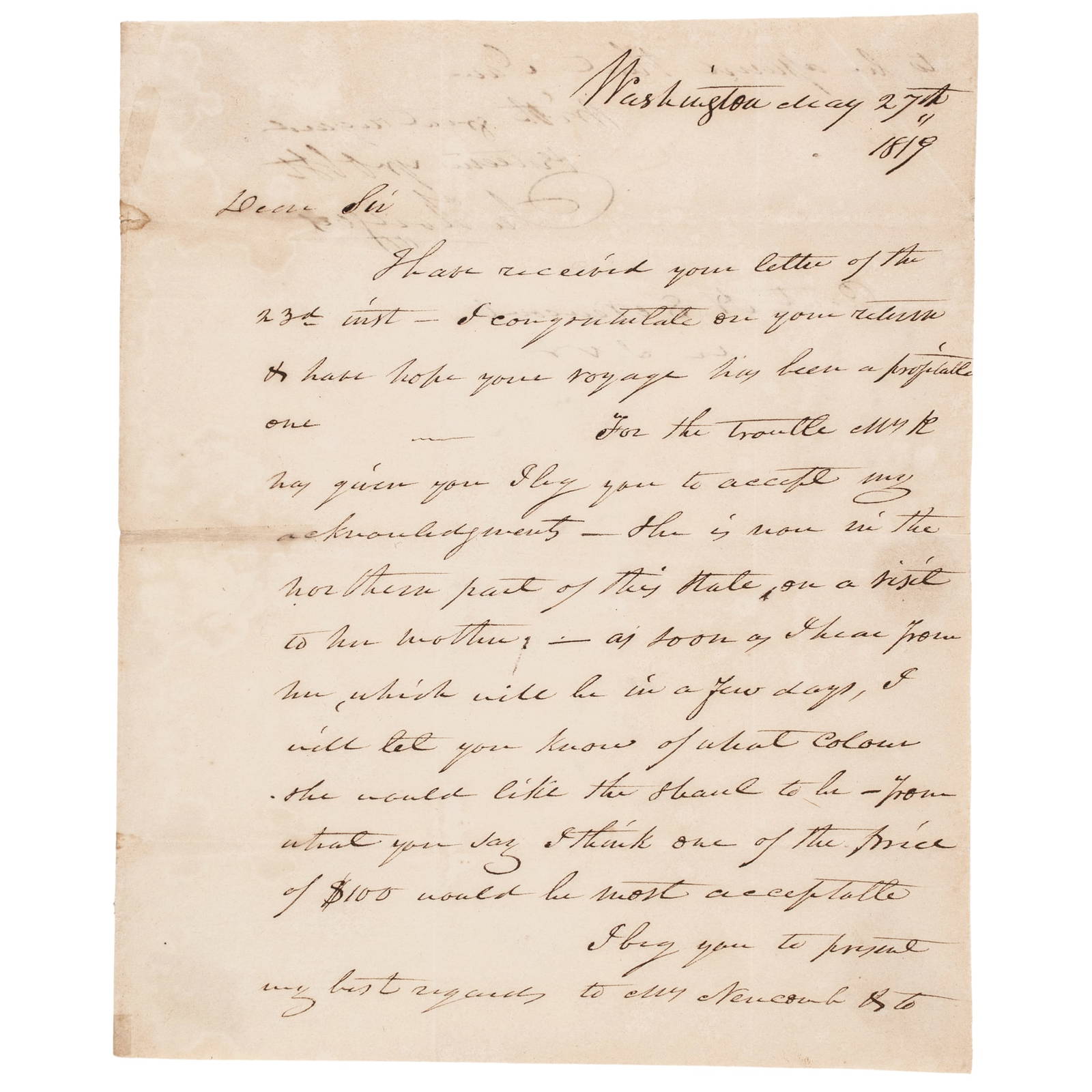 1819 Commodore John Rogers Als, Ranking Naval Officer In The War Of ...