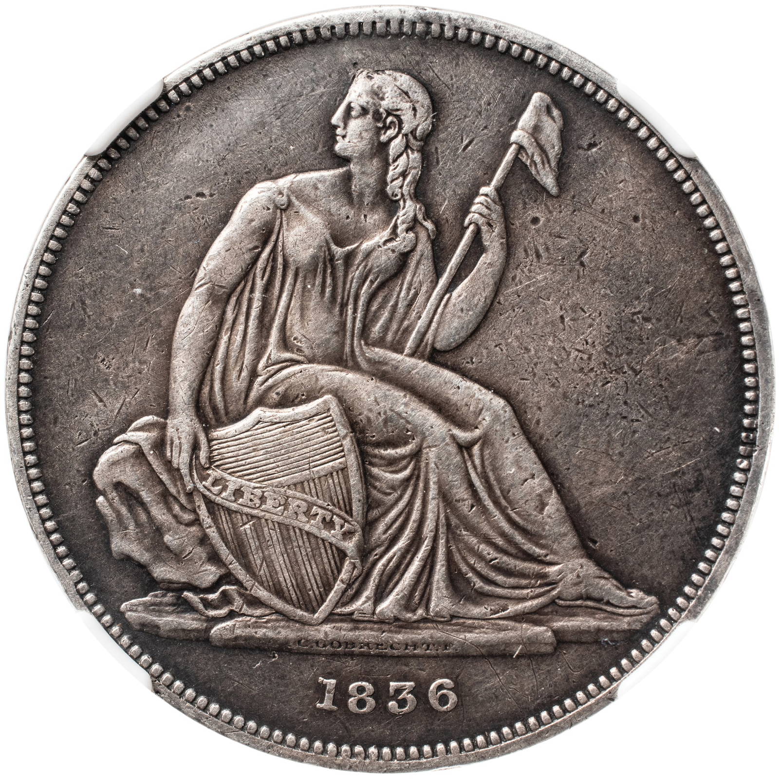 1836 Gobrecht Silver Dollar, J60 Die Allignment Variety Iii, Plugged ...