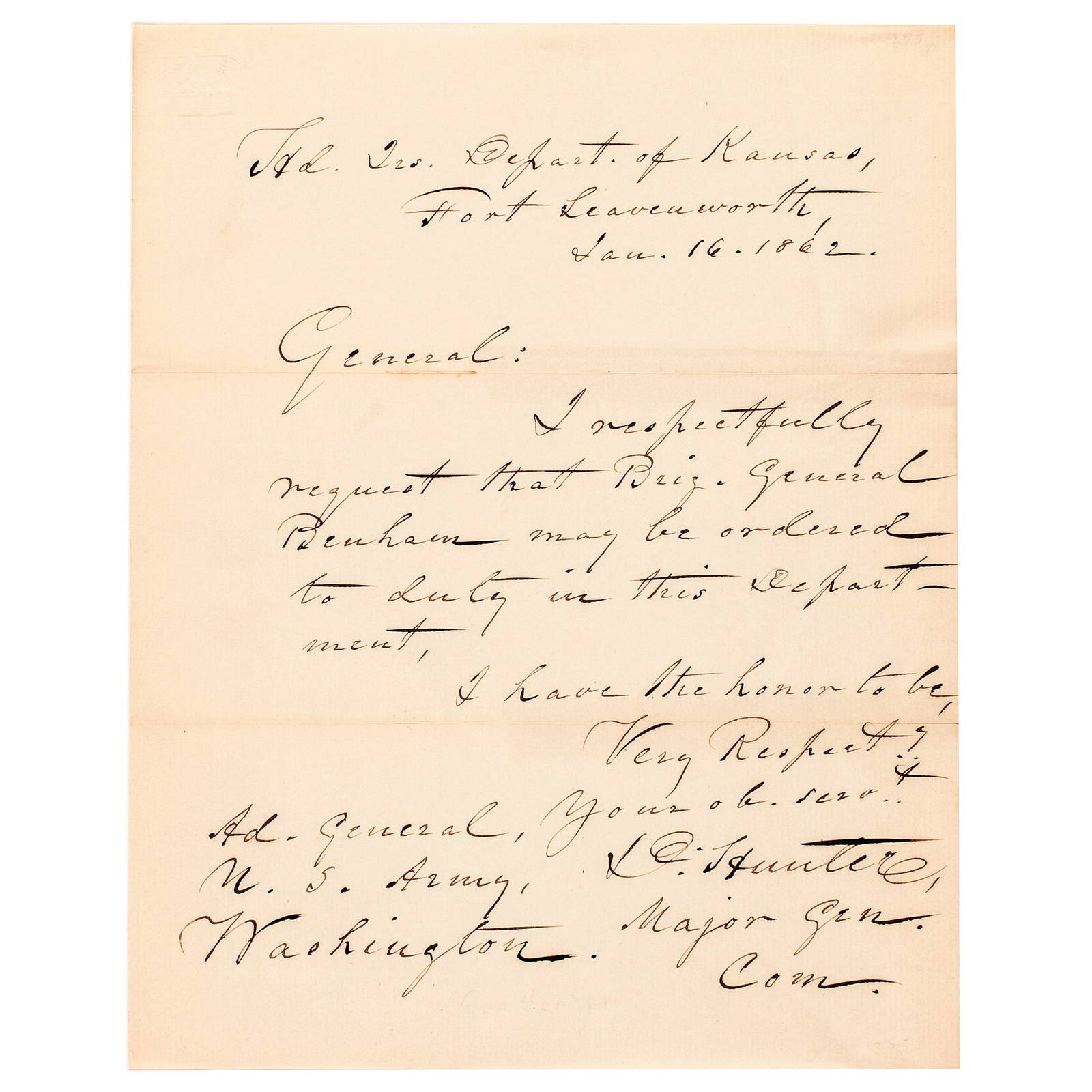 1862 Civil War Dated, Union General David Hunter Autograph Letter ...