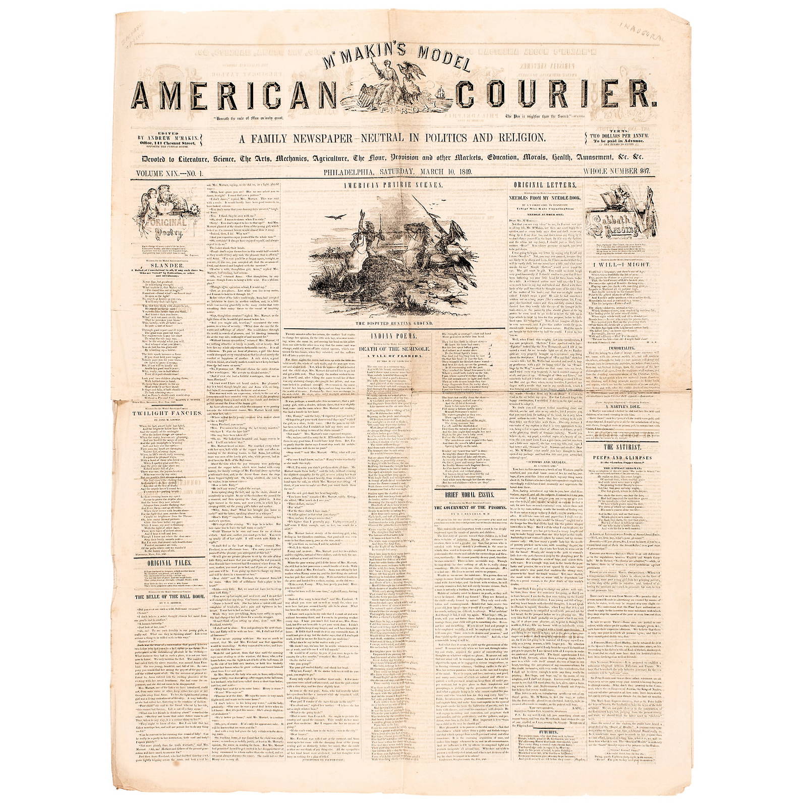 1849 Philadelphia Newspaper With A Full Printing Of President Zachary ...