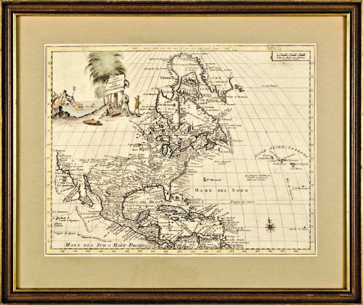 1740 Detailed Hand-Colored Map of Early America