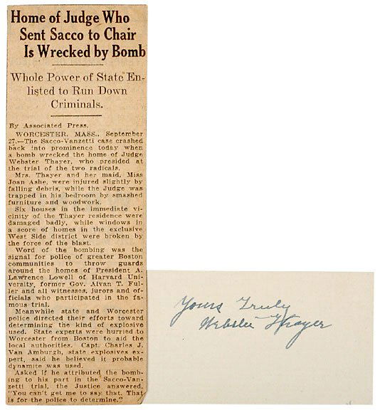 Judge Webster Thayer Signed Card