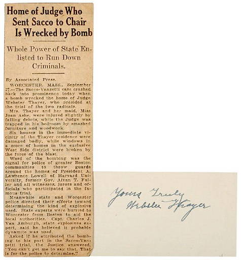 Judge Webster Thayer Signed Card