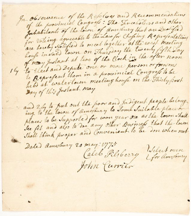 Electing Massachusetts Provincial Congress, 1775