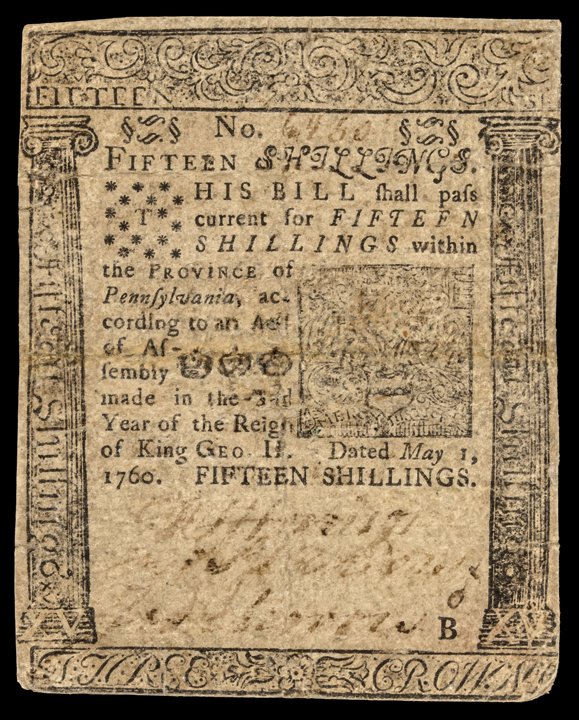 Colonial Currency, PA. BENJAMIN FRANKLIN Note