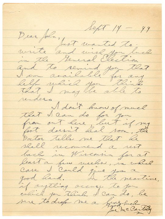 JOSEPH McCARTHY Rare Autograph Letter Signed