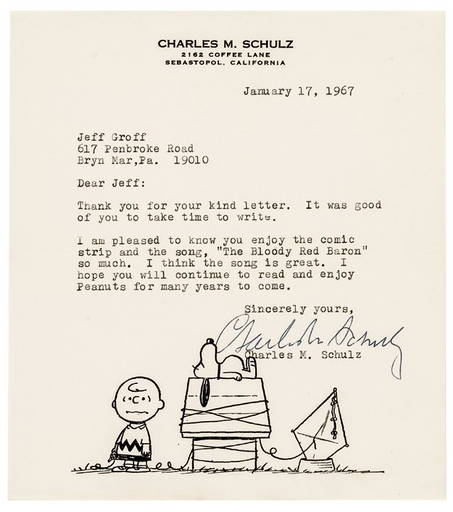 Cartoonist CHARLES M. SCHULZ Typed Letter Signed - Aug 29, 2015 | Early ...