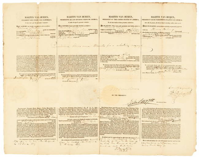 Martin Van Buren Partially Printed Document Signed